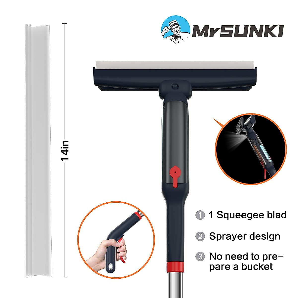 MRSUNKI 4 in 1 Water Spray Squeegee Window Cleaner with Sewage Collection Scraper 90" Window Cleaning Tool Kit with Extension Pole Telescopic Window Washing Equipment with 3 Replaceable Pads