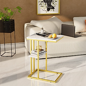Easy Paws C Shaped End Table,Small Side Table for Couch and Bed, Gold Snack Couch Table for Small Spaces, Living Room, Bedroom,Bedside(Gold)