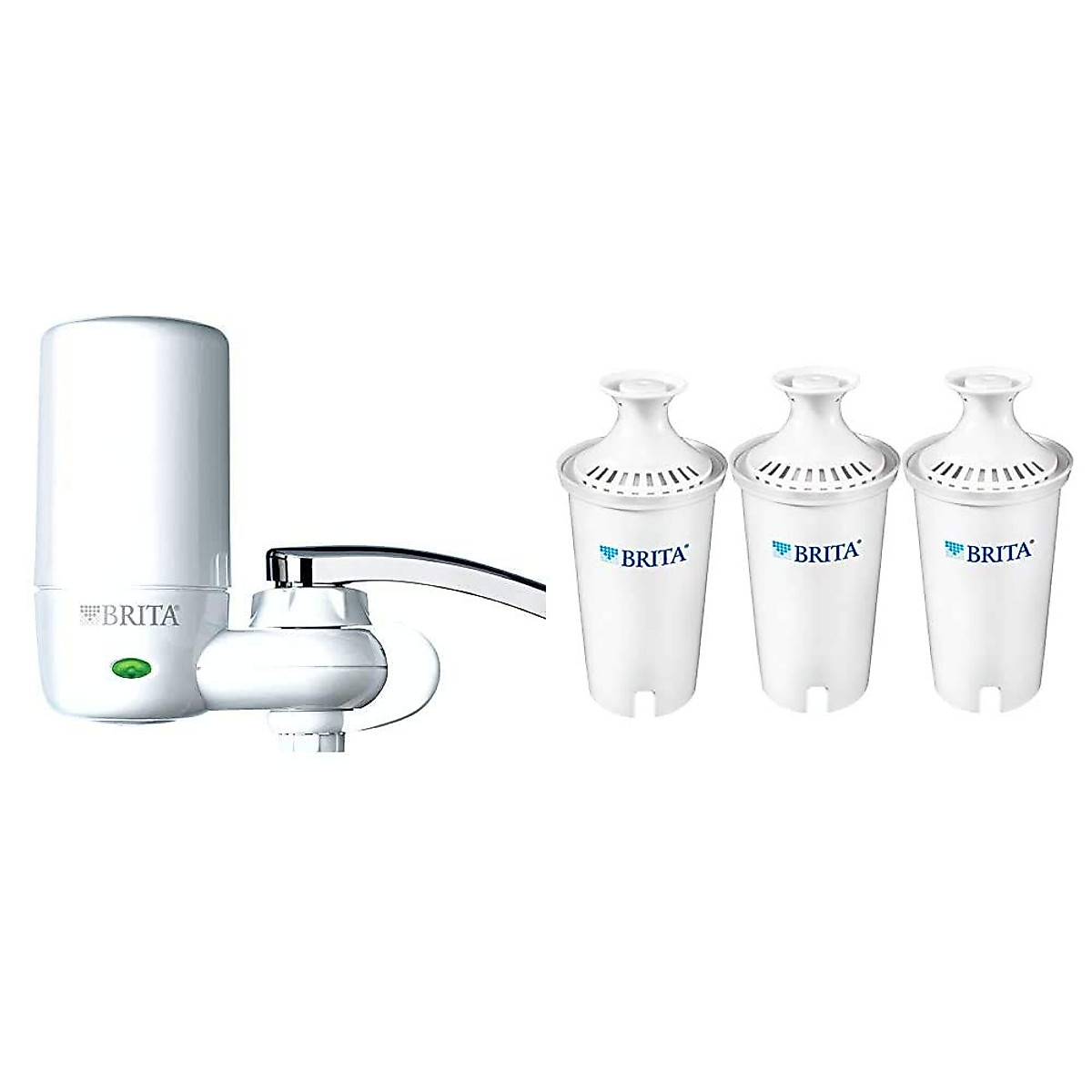 Brita Water Filter for Sink Complete Faucet Mount Water Filtration System + Brita Standard Water Filter Replacements
