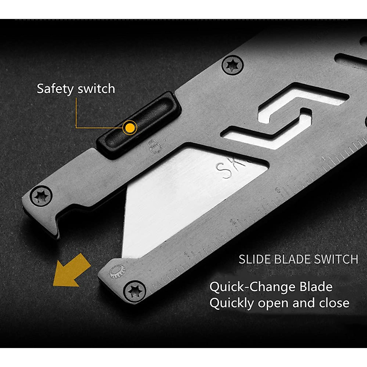 KUNSON Stainless Steel Keychain Utility Knife, Portable Pocket Retractable Box Cutter for Cartons, Cardboard and Boxes, Office and Home EDC Use Extra 5 Blades Included, Grey