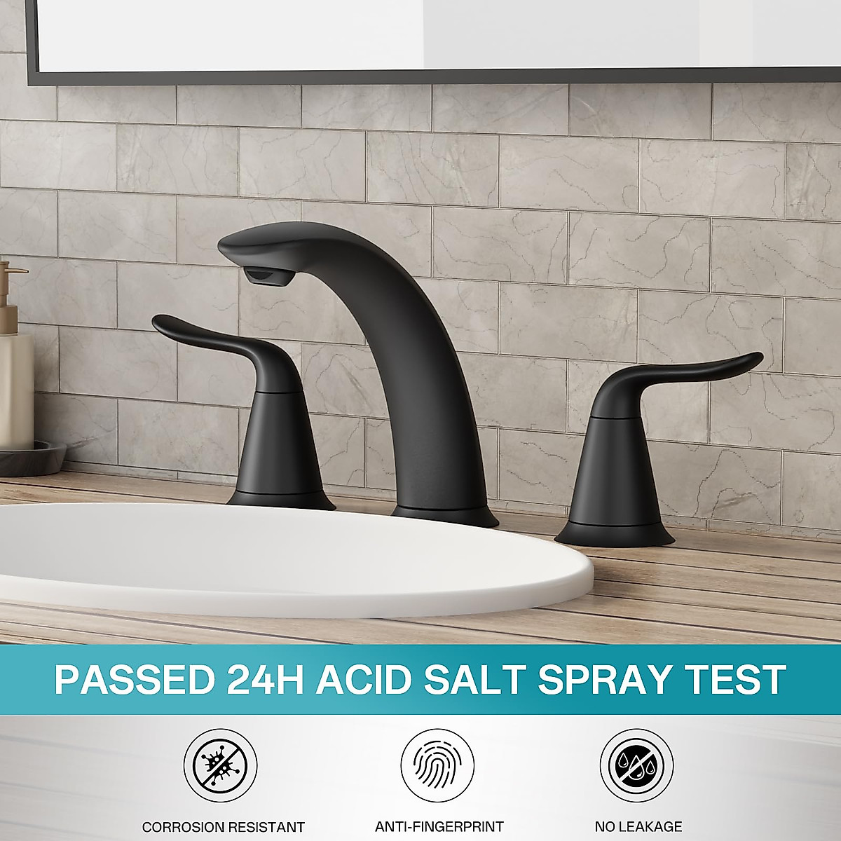 VXV Black Bathroom Faucet 3 Hole, 8 Inch Widespread Bathroom Sink Faucet for Lavatory Vanity with Pop-up Drain Matte Black