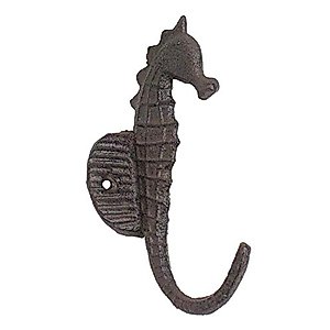 Moby Dick Seahorse Shaped Single Wall Hook Rustic Brown Cast Iron