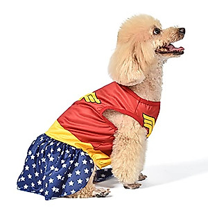 DC Comics Wonder Woman Dog Costume Large | Best DC Comics Wonder Woman Halloween Costume for Large Dogs | Official Wonder Woman Dog Costume for Pets Halloween Red