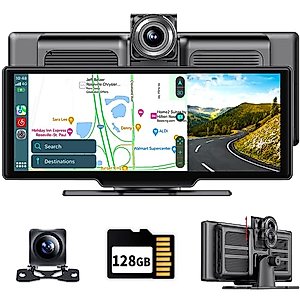 9.3" Portable Car Stereo with Adjustable 4K Dash Cam, ADAS, Wireless Apple Carplay and Android Auto, Touchscreen Handsfree Phone Mirroring