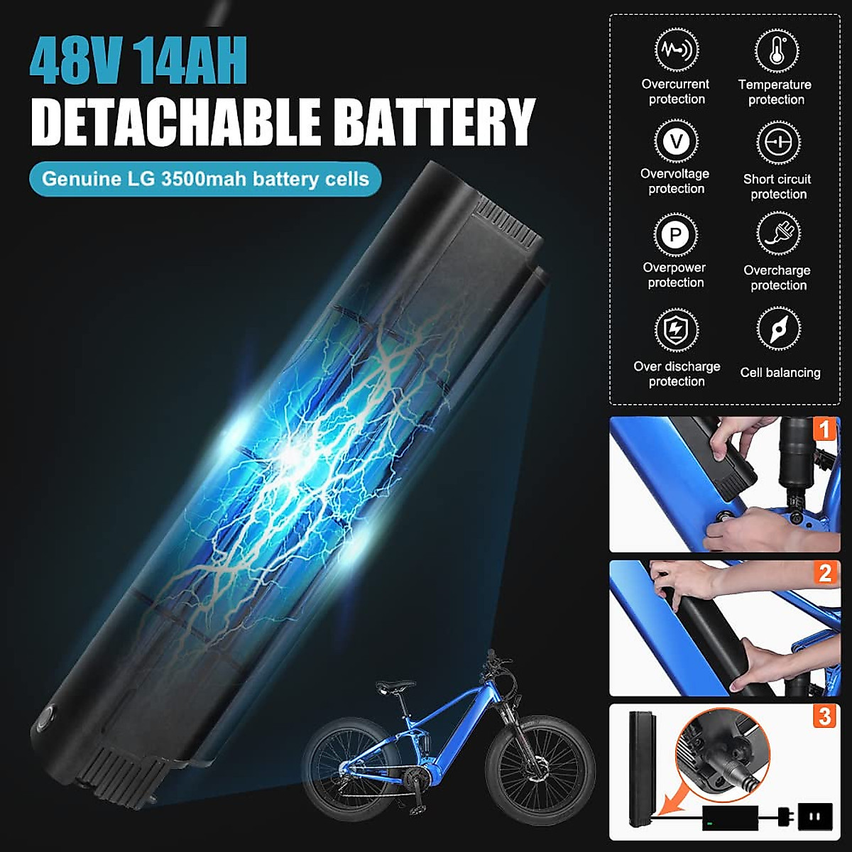 ETEK Peak eBikes for Adults - Bafang MID-Drive 750W Electric Mountain Bikes - 26" CST Fat Tires & Dual Shock Absorber Electric Bike with 48V 14Ah Battery - 9 Speed Bicycle - APT 860C LCD