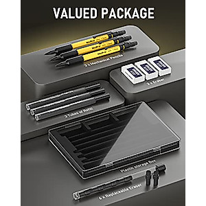 Nicpro 3 PCS 1.3 mm Mechanical Pencils Set with 36 Lead Refill, 3 Eraser - Weatherproof Metal Barrel, Heavy Duty Carpenter Pencil for Outdoor Marking Drafting Drawing Sketching Woodworking - with Case