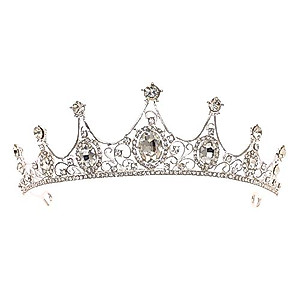 FORSEVEN Rhinestone Tiara Crystal Princess Crowns Pageant Birthday Wedding Party Headband Hair ​Accessories for Women and Girls (Silver)