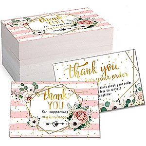 120 Mini Thank You for Your Order Business Cards Shopping Purchase Thanks Greeting Cards to Customer, Floral Design Appreciation Cards for Small Business Owners Sellers, 3.5 x 2 Inch