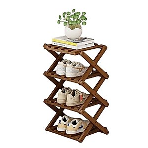 Comeon Shoes Rack for Front Door,Space Saving Wooden Shoes Organizer Entryway Corner Folding Shoe Shelf ([tawny] 4 layers)