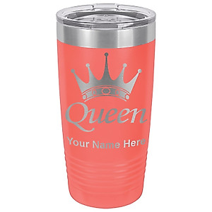 LaserGram 20oz Vacuum Insulated Tumbler Mug, Queen Crown, Personalized Engraving Included (Coral)