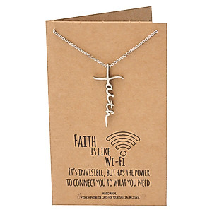 quan jewelry WiFi Faith Charm, Religious Jewelry, Virtual Thanksgiving Gift Ideas, Inspirational Jewelry with Greeting Card (Silver Tone)