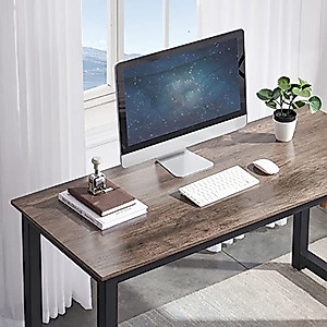OFICS 55.1" Large Computer Desk,Modern Simple Style PC Laptop Desk for Home Office,Office Desk Workstation with Wide Metal Sturdy Frame,Thicker Steel Legs Study Desk,Rustic/Black
