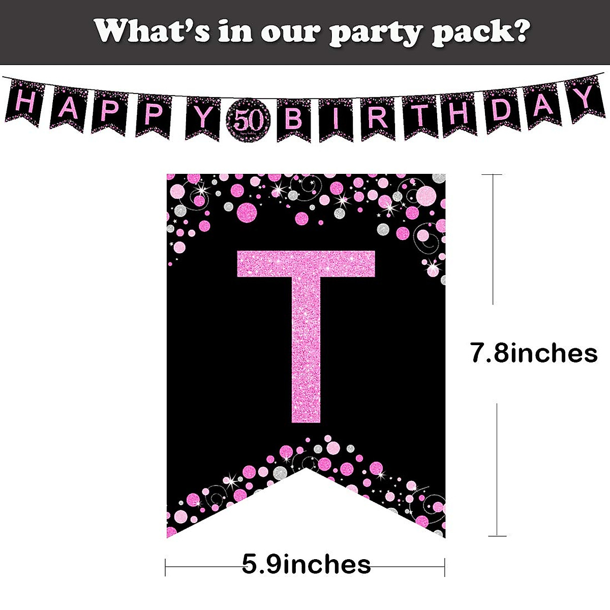 50th Birthday Pink Gold Party Supplies, Disposable Tableware for 16 Guest, Include 7” Paper Plates,9” Plates, Banner, 12 oz Cups, Napkins, Tablecloth, Cutlery…