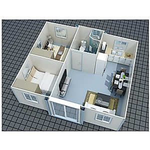 Generic 19x20ft portablePrefabricated Modular Home,Mobile Expendable Plastic prefab House for Hotel, Booth, Gaurd House, Office, Shop, Villa, Warehouse, Workshop (with Restroom)., Brown/White/gray