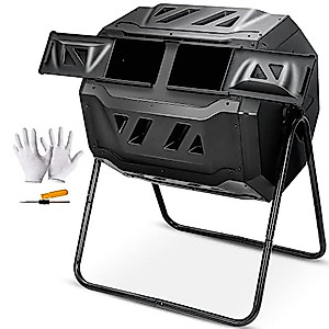 Large Composting Tumbler 43 Gallon Capacity Composter Dual Chamber BPA Free Compost Bin Outdoor Rotating Garden Yard Waste Bins