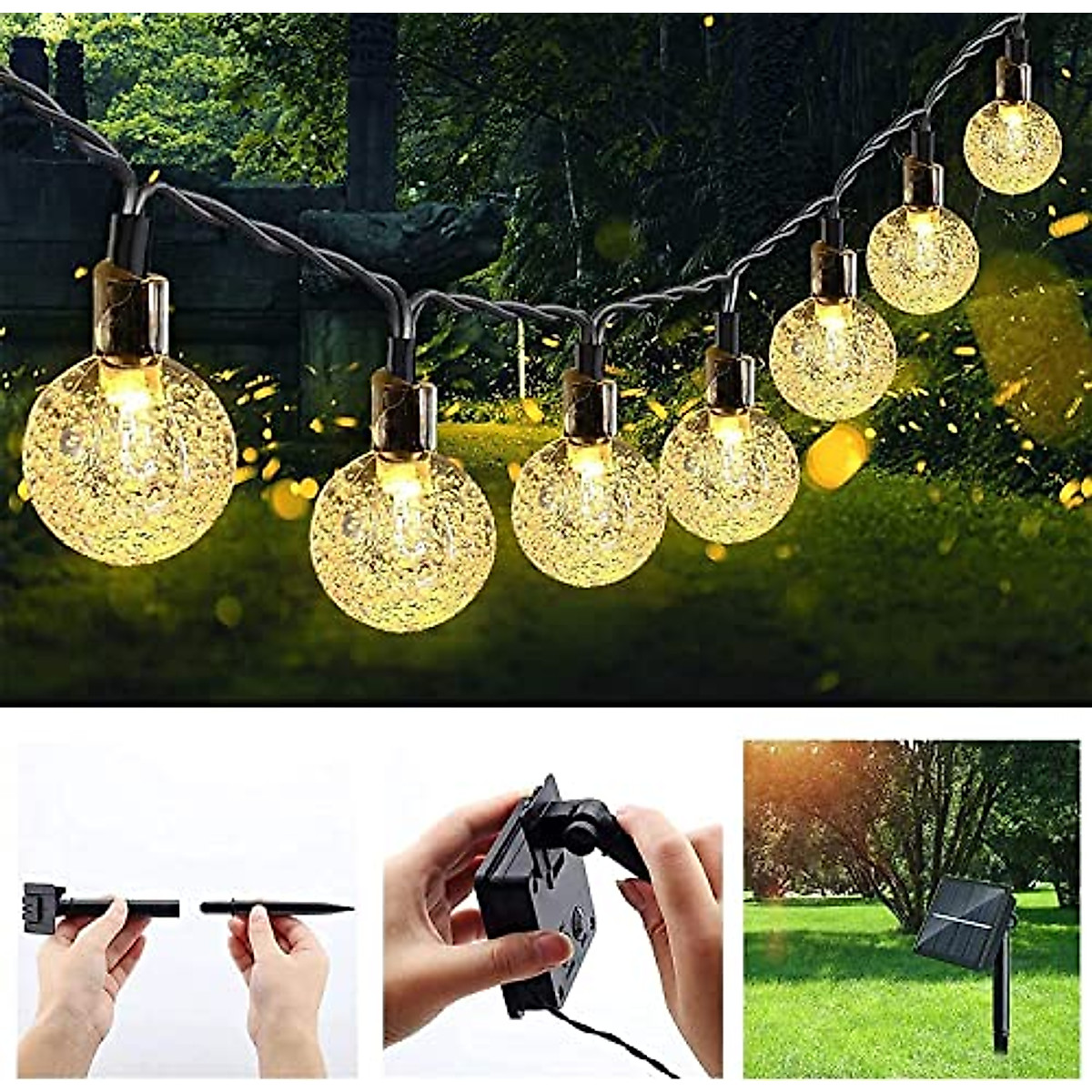 Ligarko Solar String Lights Outdoor 50LED 7M/23Ft Crystal Globe Lights 8 Modes Lighting Solar, Waterproof Patio Lights for Garden Courtyards Party Wedding (Warm White)