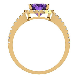 Clara Pucci 2.86 ct Oval Cut Solitaire accent Halo Natural Amethyst gemstone Engagement Promise Anniversary Bridal Ring 14k Yellow Gold
