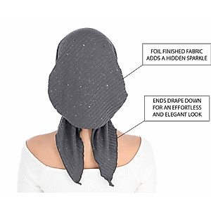 Madison Headwear Pre-Tied Hair Scarves for Women Featuring A Unique Sparkly Foil Finish and Stretchy Ribbed Fabric (Heather Grey)