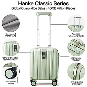 Hanke 14 Inch Underseat Carry On luggage with Wheels, Lightweight Mini Suitcase for Weekender, PC Hardside Small Carry On Bag with TSA Lock,Travel Suit Case Women men（Bamboo Green）