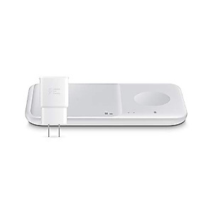SAMSUNG 9W Wireless Charger Duo w/ USB C Cable, Charge 2 Devices at Once, Cordless Super Fast Charging Pad for Galaxy Phones and Devices, 2021, US Version, White