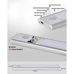 YDX LIGHT Magnetic Under Cabinet Lights,Under Counter Lighting Motion Sensor Wireless Rechargeable Battery Powered Cabinet Lights,6000K Operated Light for Kitchen Wardrobe, Closets, Hallway 3Packs