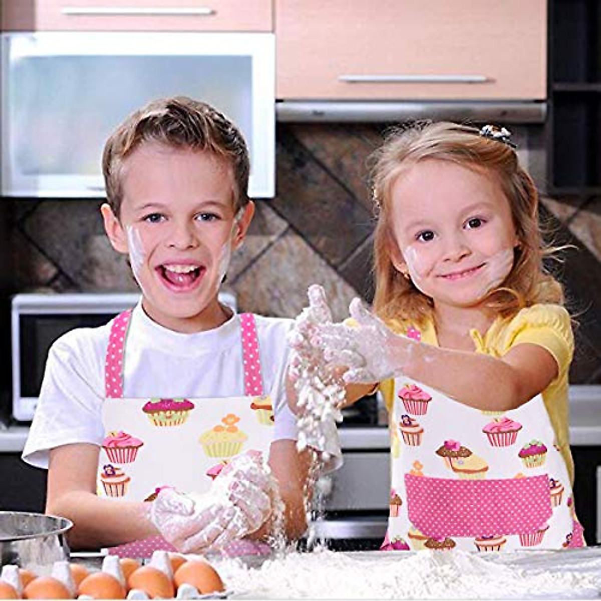 Cupcake Kids Apron, Pink Baking Bib Apron for 2-6 Years Child, Adjustable Kitchen Apron for Little Girls, Cooking, Daughters, Gardening, Toddler Gift