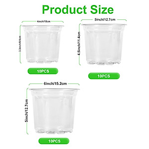JERIA 30 Pack 6/5/4Inch Clear Nursery Pots with Drainage Holes, Clear Plant Pot for Planting, Transparent Plastic Plant Pots,Durable Seed Starting Pot for Succulents