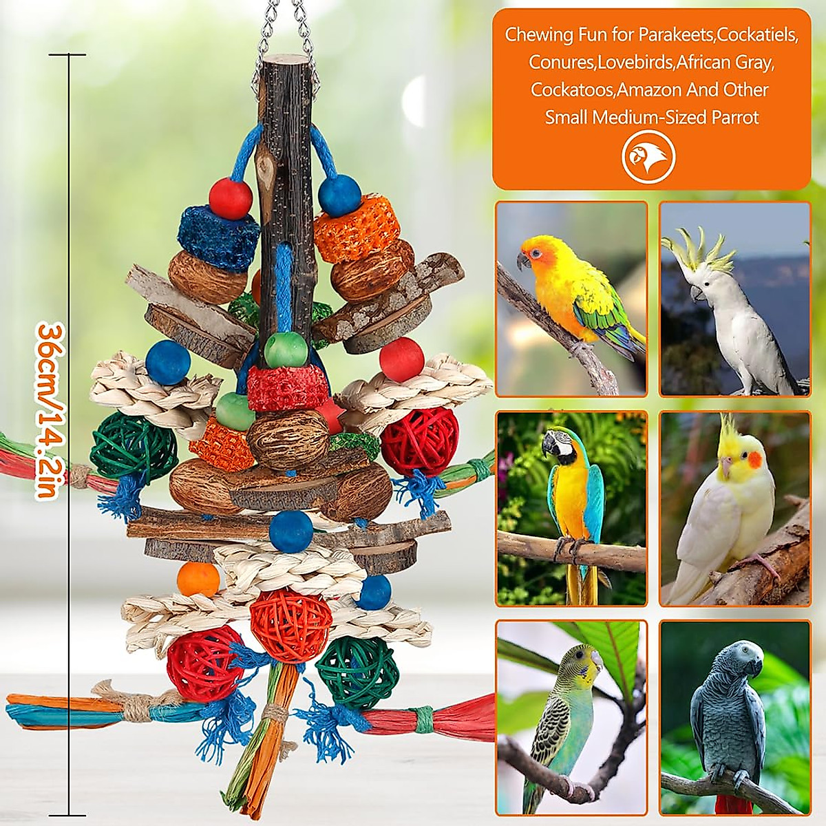 Bird Toys,Parrot Toys Exciting Chewing Fun for Parakeets,Cockatiels,Conures,Lovebirds,African Gray Cockatoos Amazon And Other Small Medium-Sized Parrot Natural Corn Cob Sturdy Nut (old bark)