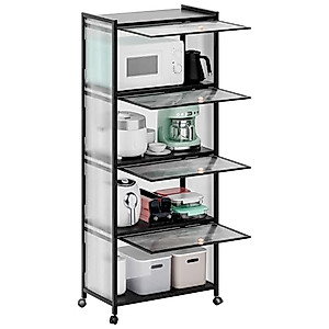 Worparsen Kitchen Storage Cabinets,5 Tiers Pantry Storage Cabinet, Kitchen Bakers Rack with Visible Doors, Microwave Storage Rack, Large Kitchen Cabinet for Dishes, Pots and Pans Black