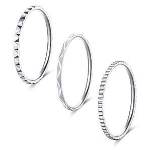 KAZITSAN 1mm 3pc Women Stainless Steel Rings fashion Plain Band Knuckle Stacking Thumb Rings Silver Wedding Band Comfort Fit Size 10