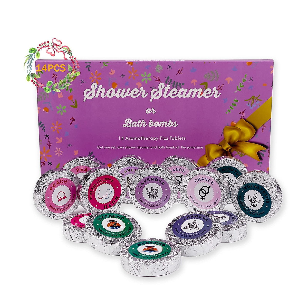 PickMora 14PCS Shower Steamers Aromatherapy with 7 Scents, Shower Bombs with Essential Oils for Relaxation, Body Restore Shower Tablets Gift Sets for Women and Men in Mother's Day, Anniversaries