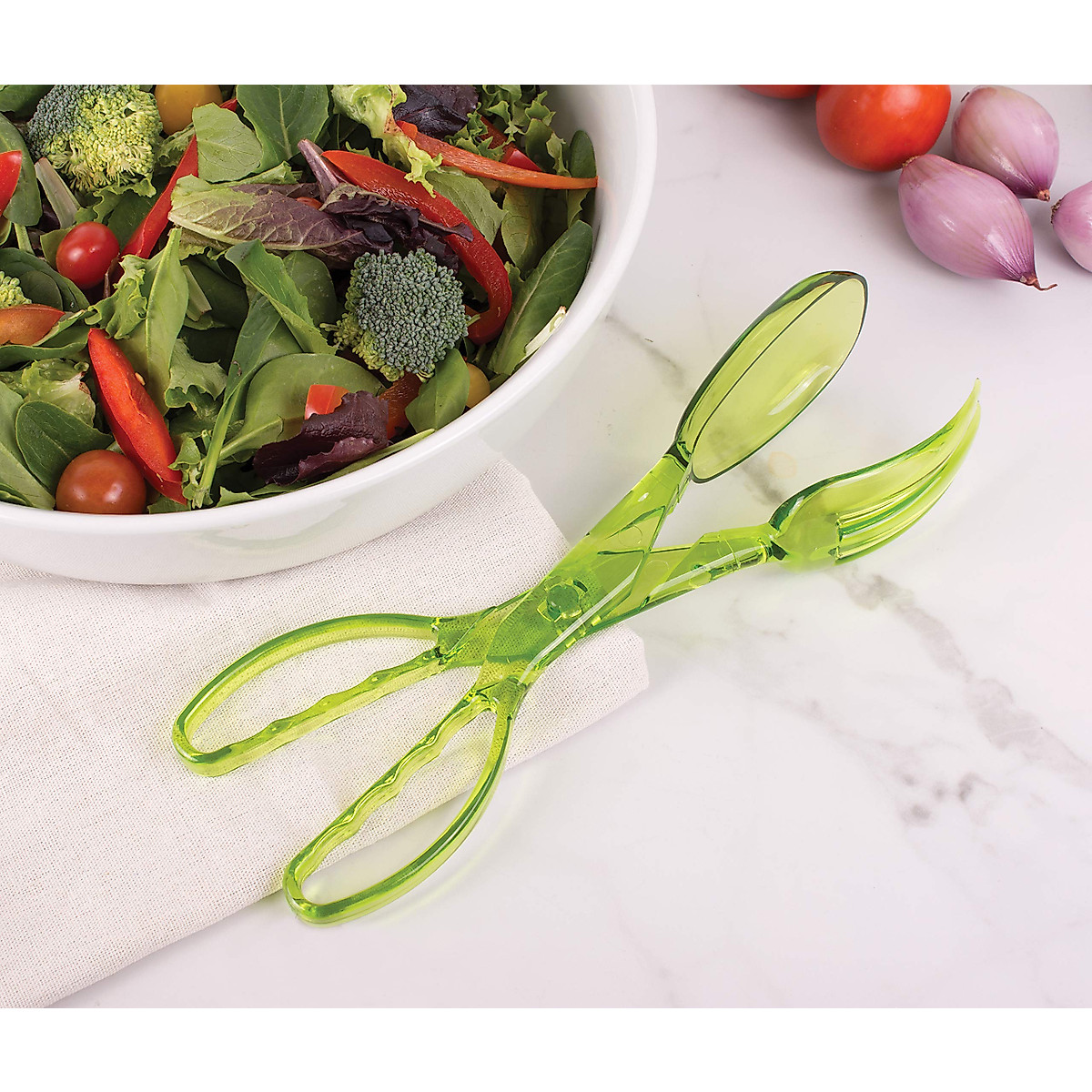 HIC Kitchen Salad Tongs, Hinged Design, Detachable Fork and Spoon, Set of 2