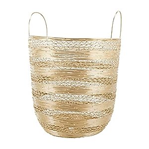 Deco 79 Metal Decorative and Functional Storage Basket Open Frame Wire Basket Organizer with Zig Zag Patterns, Set of 2 Basket for Storage 17", 15"H, Gold