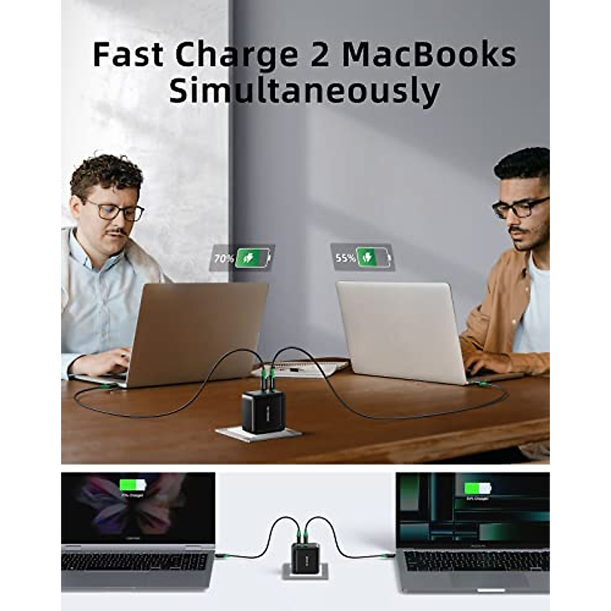 100W Fast Charger, MOKiN GaN+ Dual Port MacBook Pro Charger with Foldable Plug for iPad Pro, iPhone 15/14, Samsung Galaxy, XPS 13, Latitude, Inspiron 14/16, Envy, Chromebook, Spectre, EliteBook.