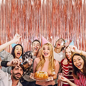 GOER 6.4 ft x 9.8 ft Metallic Tinsel Foil Fringe Curtains,Pack of 2 Party Streamer Backdrop for Birthday,Graduation Decorations and New Year Eve (Rose Gold)
