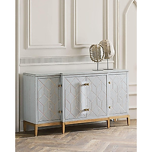 Bassett Mirror Company 2430-DR-576EC Perrine Server Oyster White, Satin Brass, 68" L x 19" W x 36" H