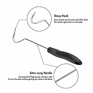 Skyflame 12-inch Food Flipper, Stainless Steel BBQ Meat Turner Hook for Turning Bacon Steak Meat Vegetables Sausage Fish and More - Replaces Grill Spatula Tongs & BBQ Fork