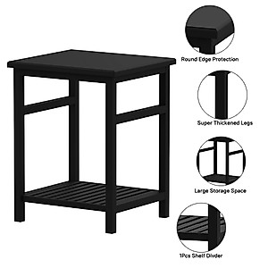 WTZ Nightstand, End Table, Bamboo Night Stand Bedside Table, Side Table for Bedroom Living Room Lounge, Space Saving, Easy to Assemble, NS-537 (1 Pack, Black)