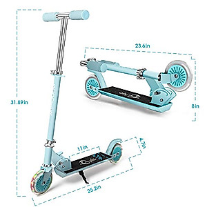 Scooters for Kids Ages 4-10，Folding Kick Scooter with 2 LED Light Up Wheels for Girls Boys Child Toddler，3 Adjustable Handle Height