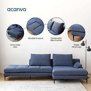 Acanva Luxury L-Shaped Corner Sectional Sofa Bed, Extra Wide Comfy 2-Piece Couch with Chaise, Adjustable Armrest, Right Hand Facing Seating, Jewelry Blue