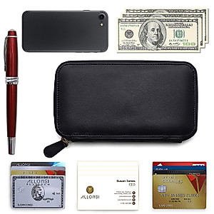 ALLONSI Womens Leather Wallet Purse|Slim Wallet for Women|RFID Block|Black Wallet Women