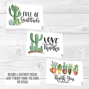 24 Cactus Thank You Cards With Envelopes Bulk - Housewarming Thank You Cards Wedding Thank You Cards With Envelopes Kids, Baby Shower Thank You Cards Graduation Thank You Notes With Envelopes Set
