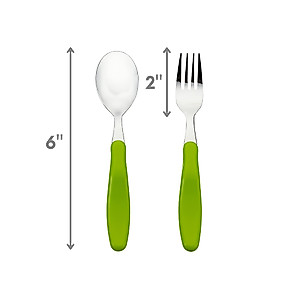 Innobaby Din Din Smart EZ Grip Spoon and Fork with Carrying Case, Utensil Set for Kids and Toddlers, BPA Free (Green)
