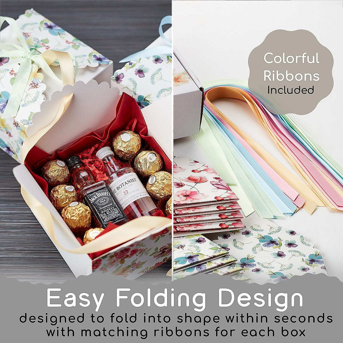 Hayley Cherie - Square Gift Treat Boxes with Ribbons (20 Pack) - 5.8 x 5.8 x 3.7 inches - Thick 400gsm Card - For 20 Count (Pack of 1)