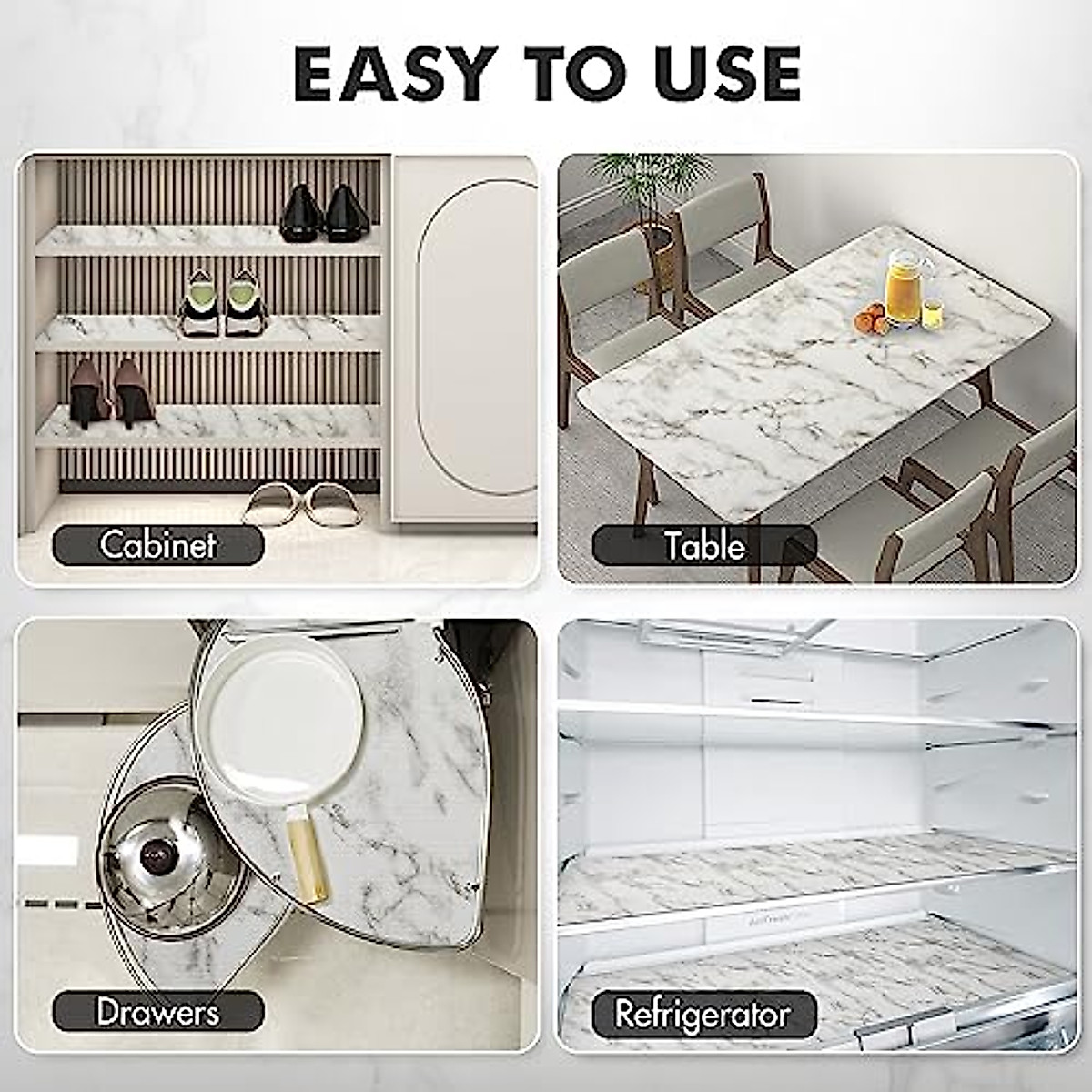 Drawer and Shelf Liners for Kitchen Cabinets Non Slip Marble Shelf Paper Non-Adhesive Strong Grip Cabinet Liners for Shelves Waterproof Drawer Liners for Bedroom Dresser, Cupboard, Desk, Easy to Clean