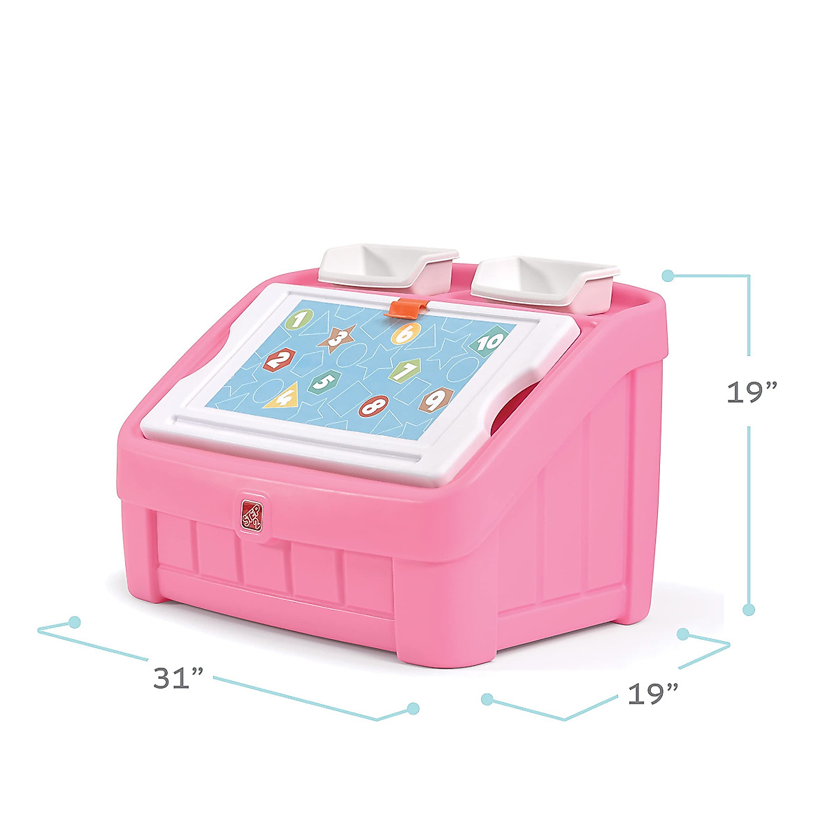 Step2 2-in-1 Toy Box & Art Lid, Kids Toy Storage Bin & Organizer, Easel & Chest in One, Made of Durable Plastic, For Toddlers 2+ Years Old, Pink