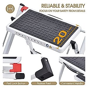 TOOLF Step Ladder, Double Side Folding Step Stool, 2 Step Portable Ladder with handdle, Large Platform,Slim Household Stepladder with Milti-fuction White