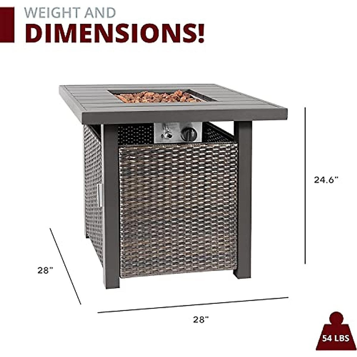 Lokingrise Fire Pit Table, 28 inch 50,000 BTU Outdoor Square Gas Fire Pit Table for Patio, Garden, Backyard（Grey） (28 Inch, Grey)