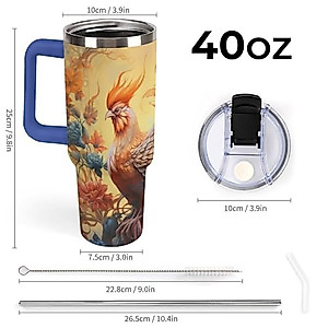 Phoenixs Chicken 40 Oz Car Cup Stainless Steel Travel Mug Leak-Proof Insulated Tumbler with Handle Deep Blue-style