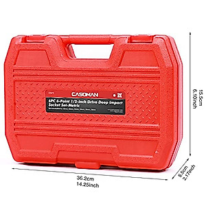 CASOMAN 1/2- Inch Drive Deep Spindle Axle Nut Impact Socket Set, 6-Piece 1/2" Dr. Deep Impact Socket Set,6 Point, CR-MO, Metric, Impact Grade, 30mm, 32mm, 33mm, 34mm, 35mm, 36mm